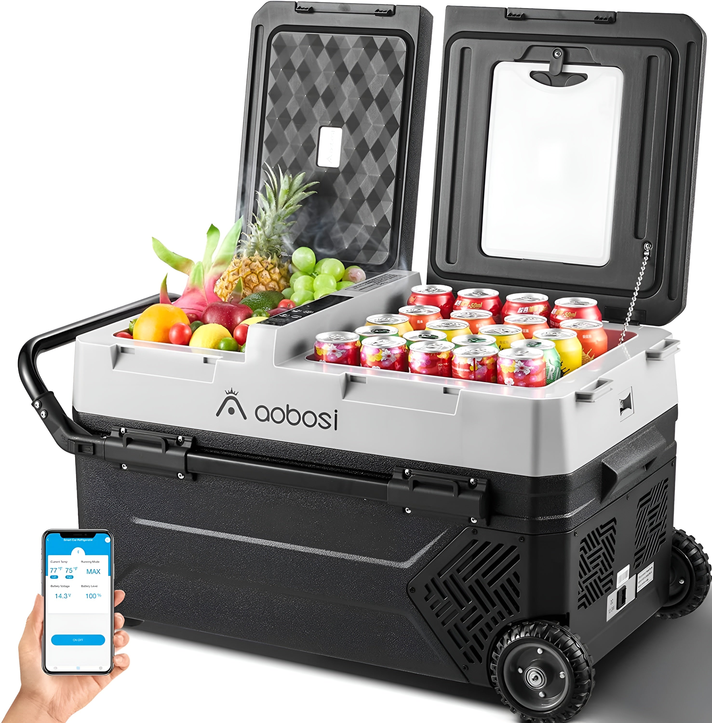 AOBOSI Portable Refrigerator on Wheels Dual Door Dual Zone 45qt/42L ...