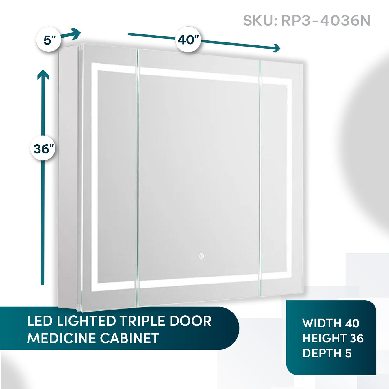 Aquadom Royale Plus 40" x 36" Triple-Door LED Lighted Medicine Cabinet ...