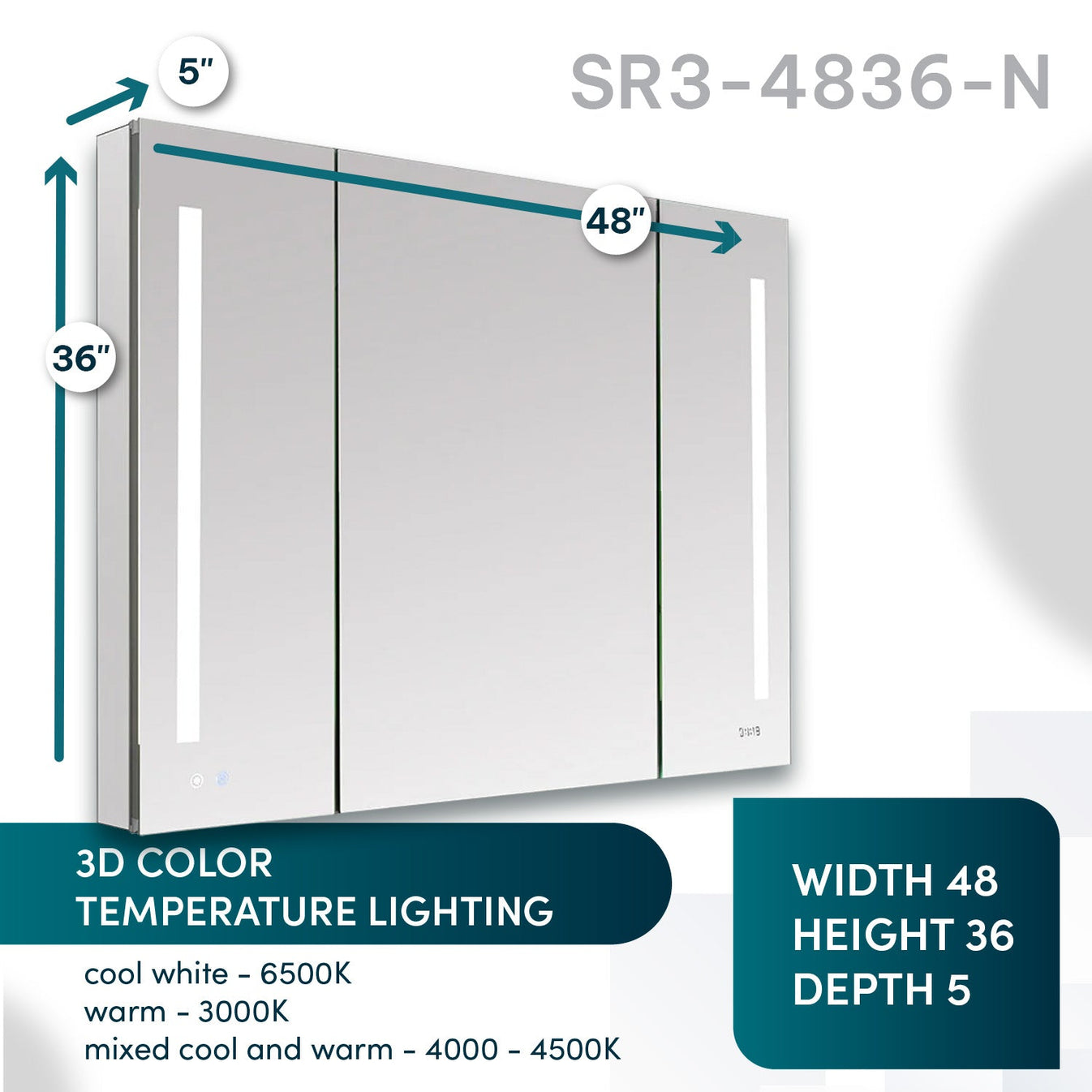 Aquadom Signature Royale 48" x 36" Triple-Door LED Lighted Medicine Ca ...