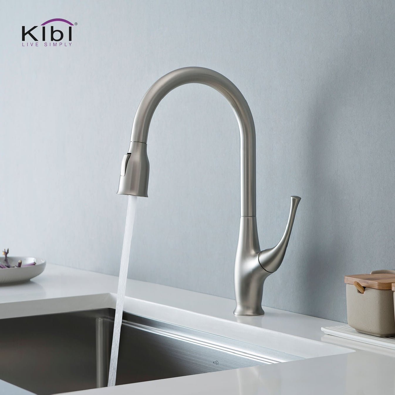 Kibi Cedar Single Handle High Arc Pull Down Kitchen Faucet in Brushed ...