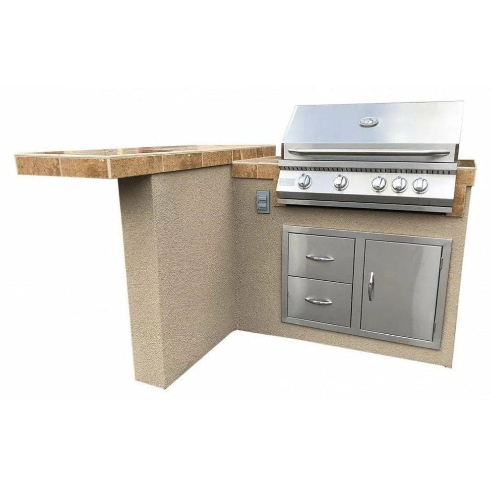 KoKoMo Havana L-Shape BBQ Island With Bar Seating and Built In BBQ Gri ...