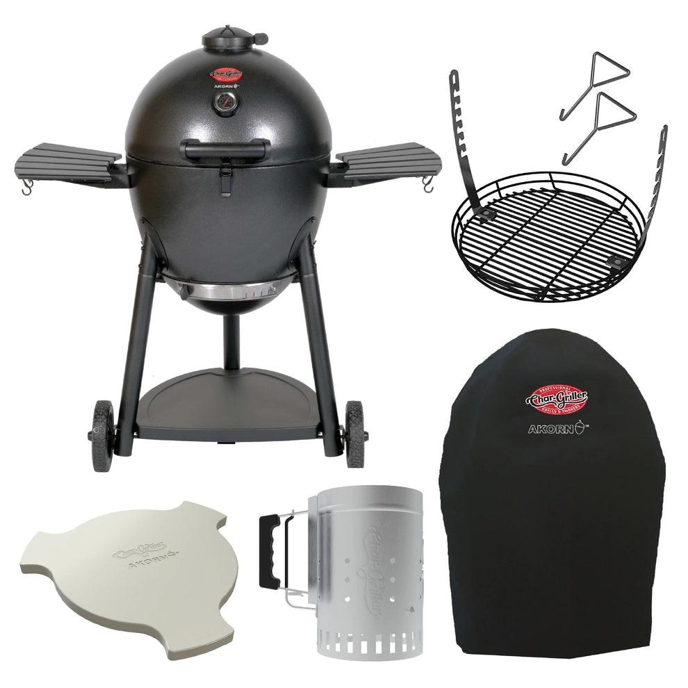 Char-Griller AKORN® Kamado Grill, Cover, Smokin' Stone, Grate, Chimney ...